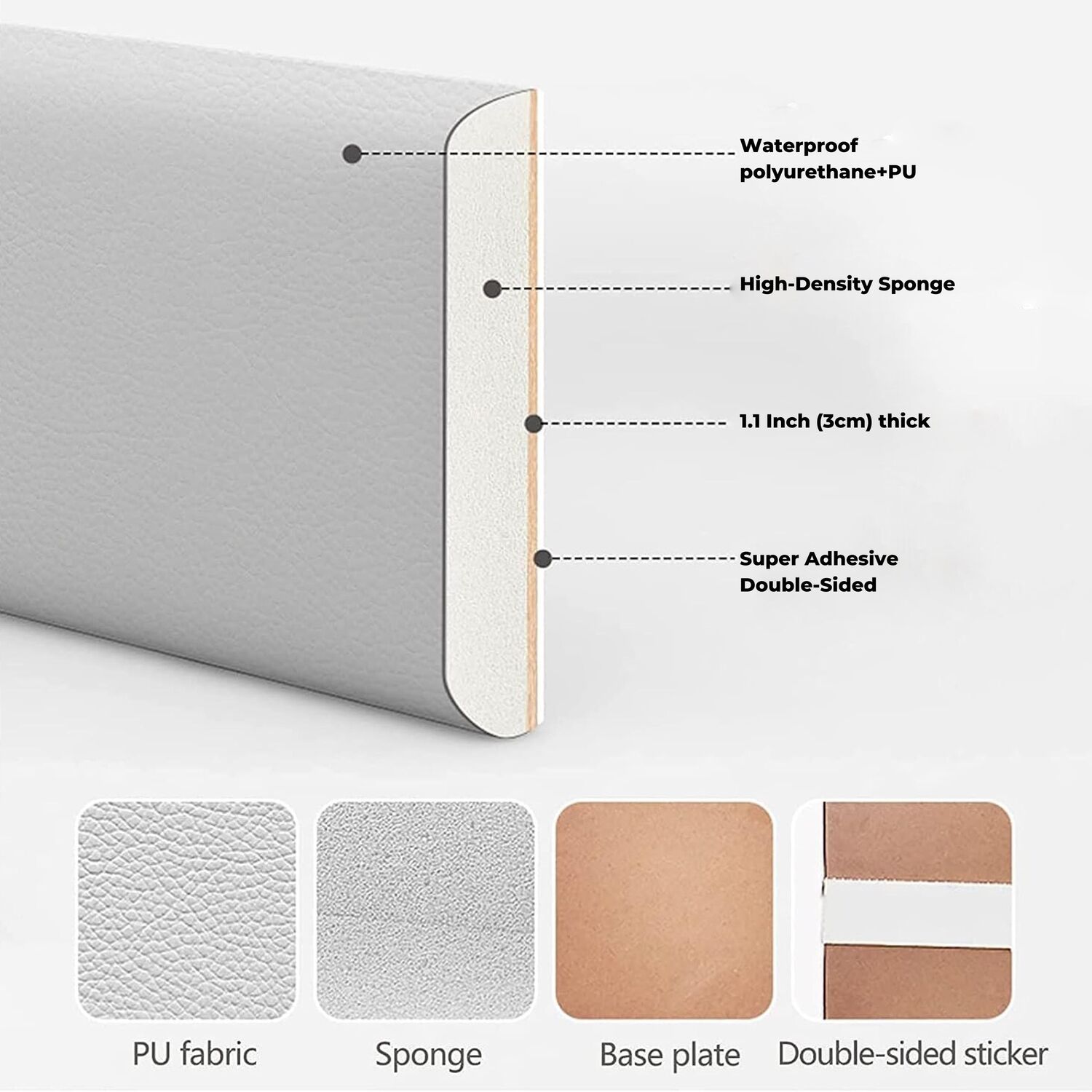 Self Adhesive Padded Wall Panels (60x25cm) Peel and Stick Wall Cushion