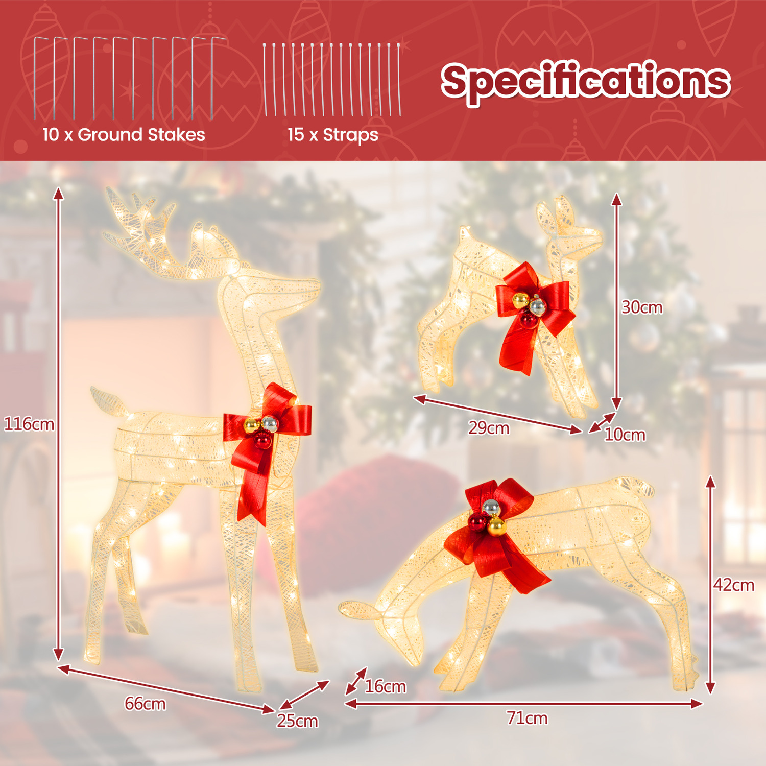 3-Piece Reindeer Family Set with LED Lights