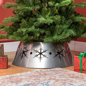 HOMCOM Christmas Tree Base Cover with Hollow Snowflake Patterns