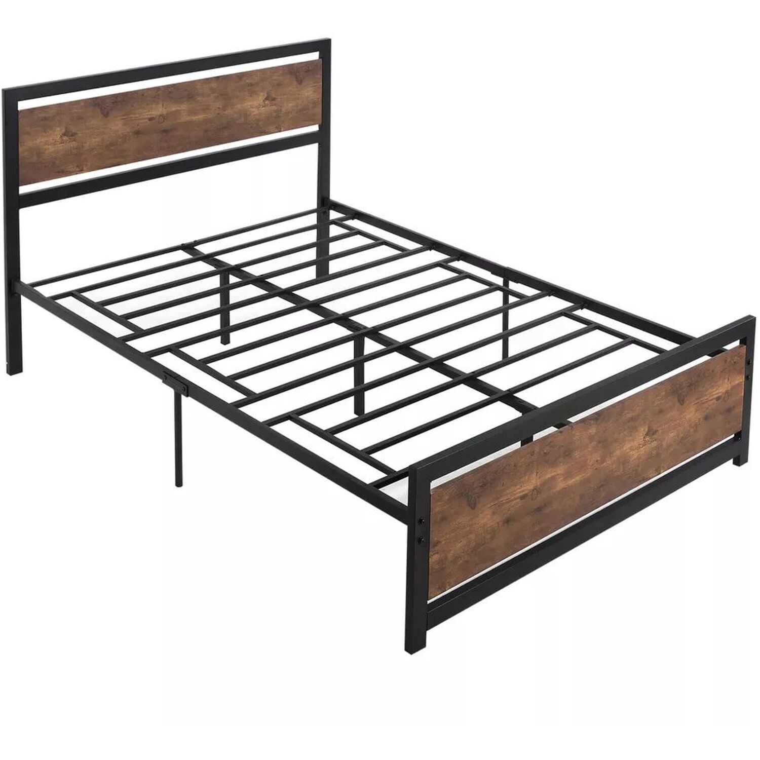 Double Metal and Wood Bed Frame Slat Support