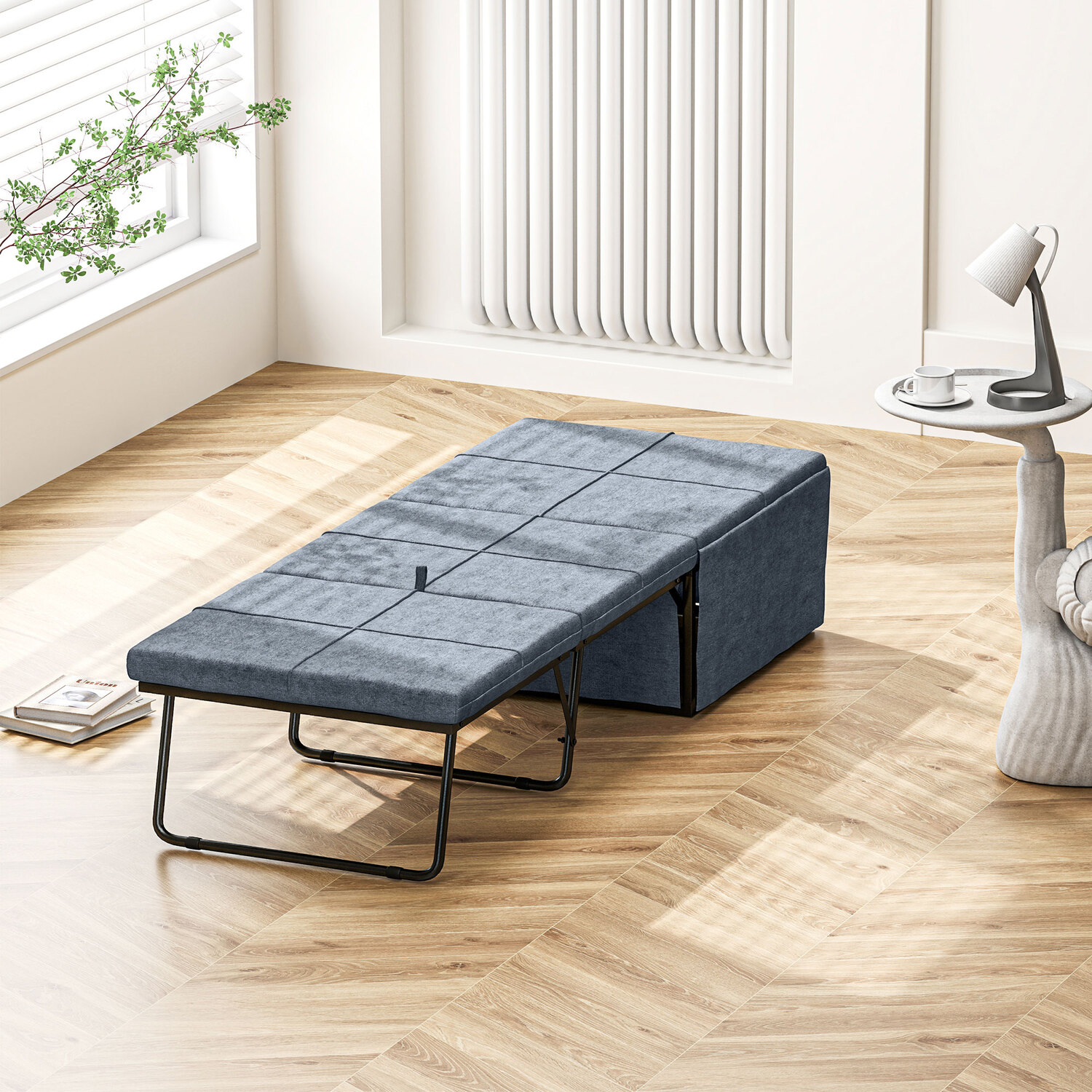 HOMCOM Single Folding Bed with Linen Sponge Mattress and Dust Cover