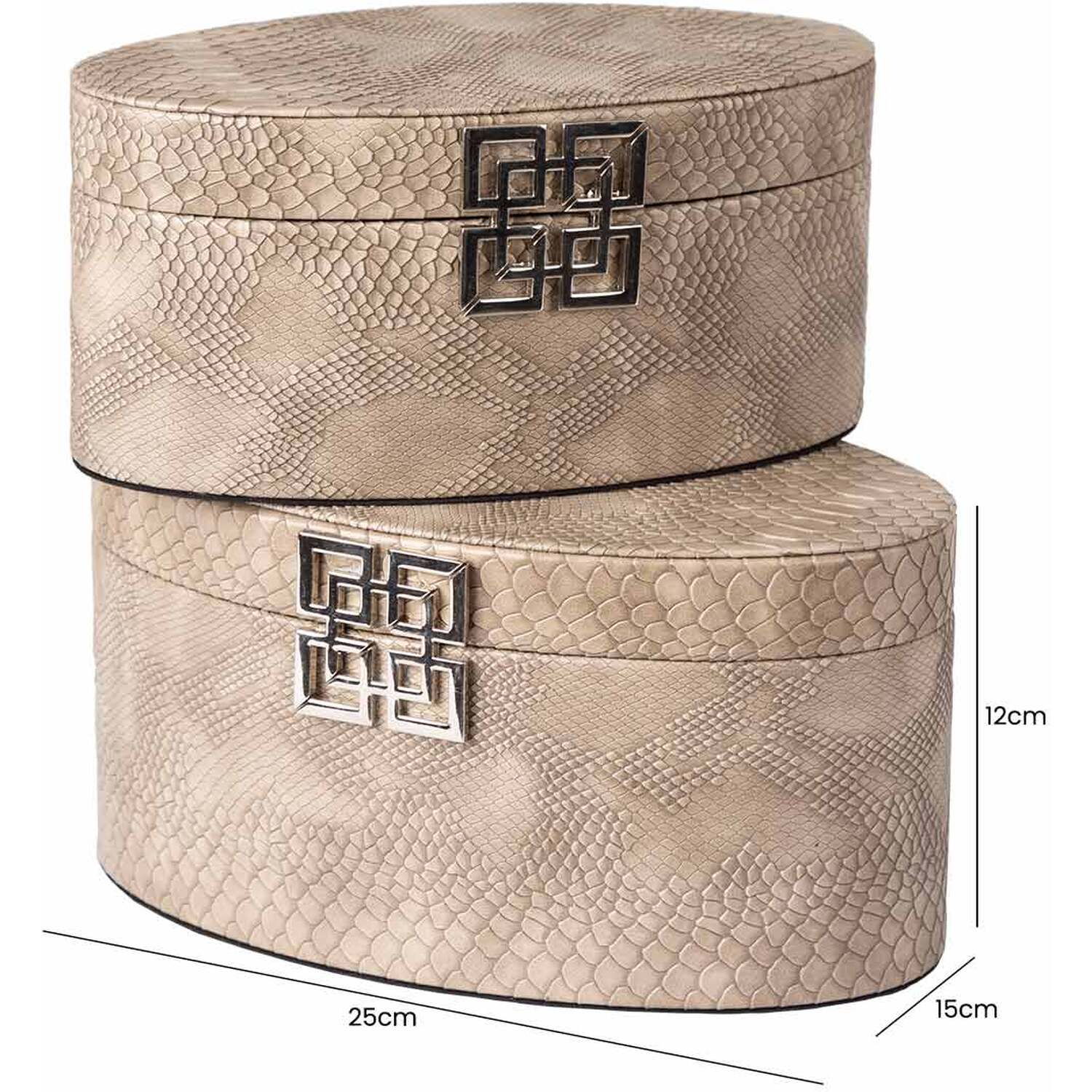 Set of 2 Green Faux Snake Leather Jewellery Boxes