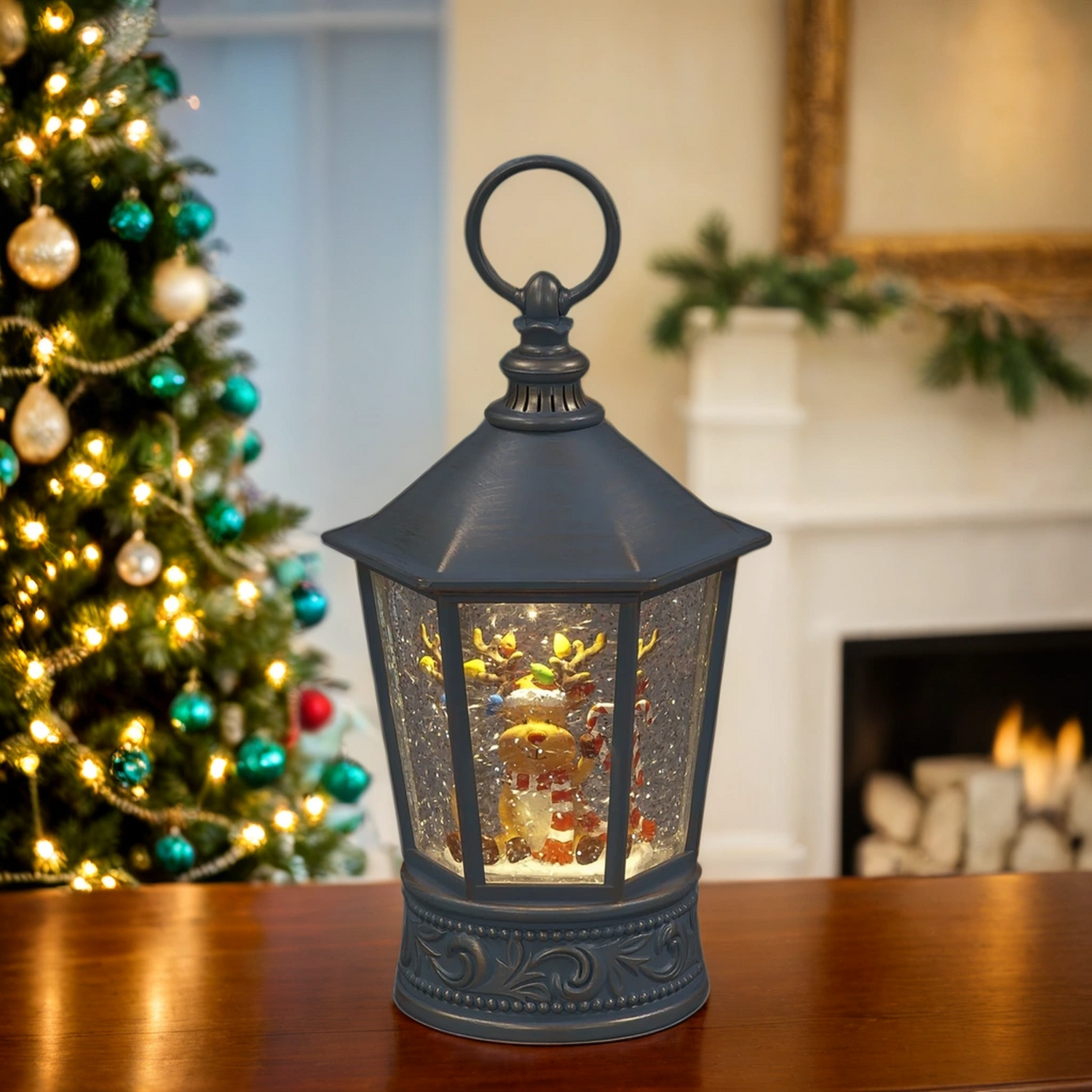 SnowTime Battery Operated Water Lantern with Reindeer