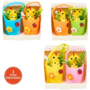 Two Bunnies In Felt Buckets