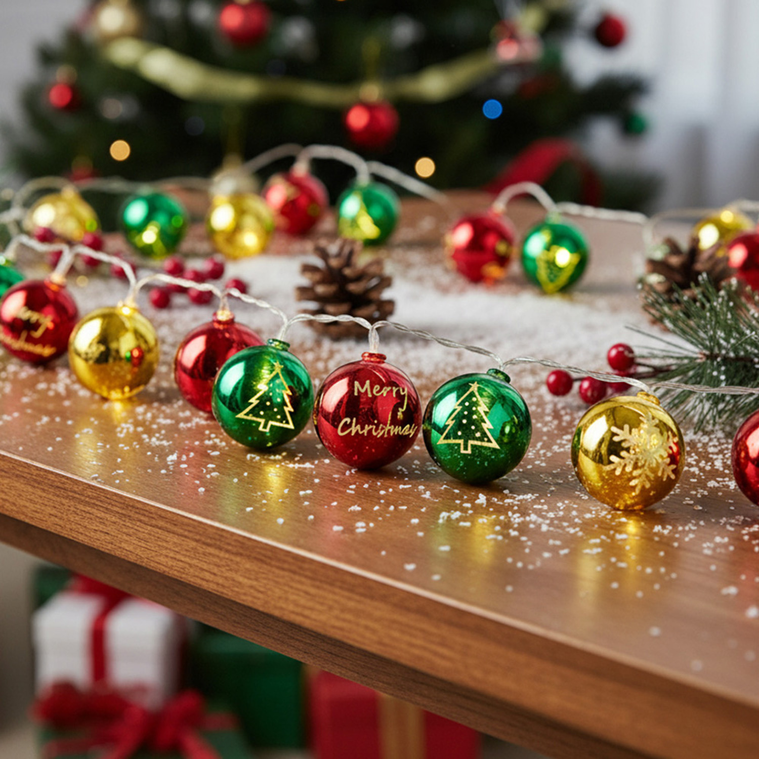 Lifeideas Multicoloured Christmas Ball Ornament String Lights Battery ...