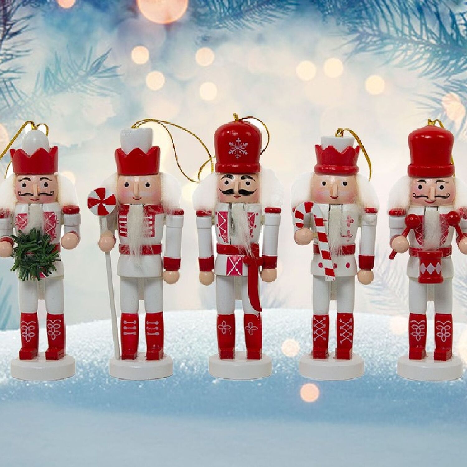 5 Red And White Hanging Nutcracker Decorations