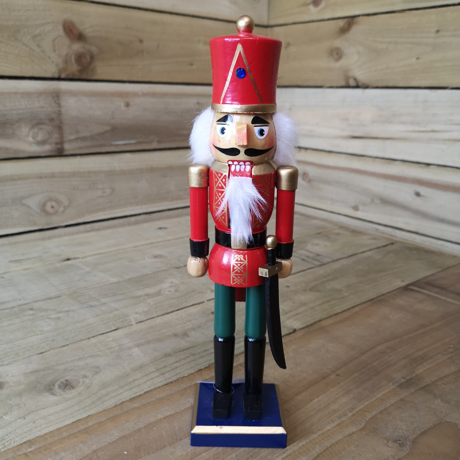 Red Festive Bearded Russian Guard Wooden Nutcracker