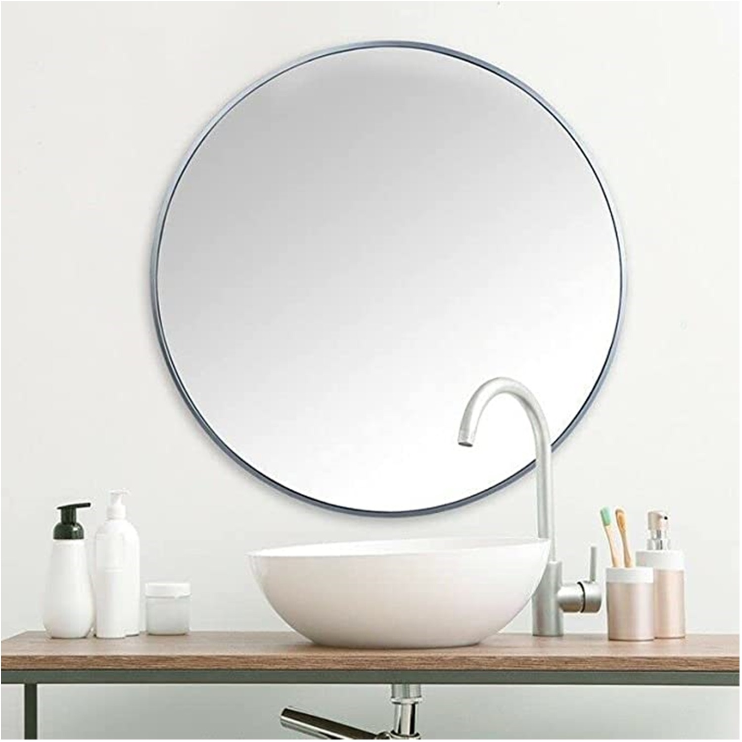 Silver Rim Round Aluminium Frame Wall Mounted Mirror