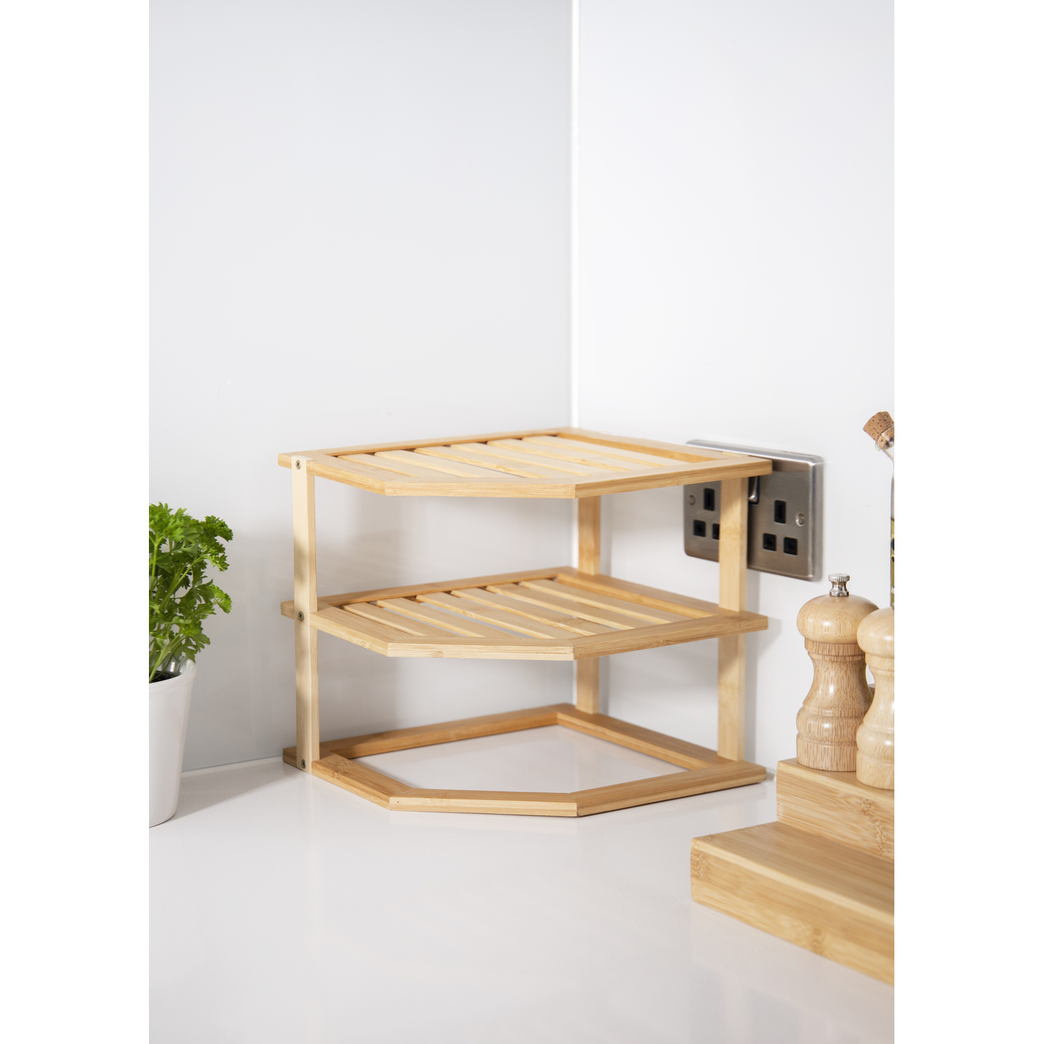 Copco Bamboo Three Tier Kitchen Corner Storage Shelf, Display Boxed