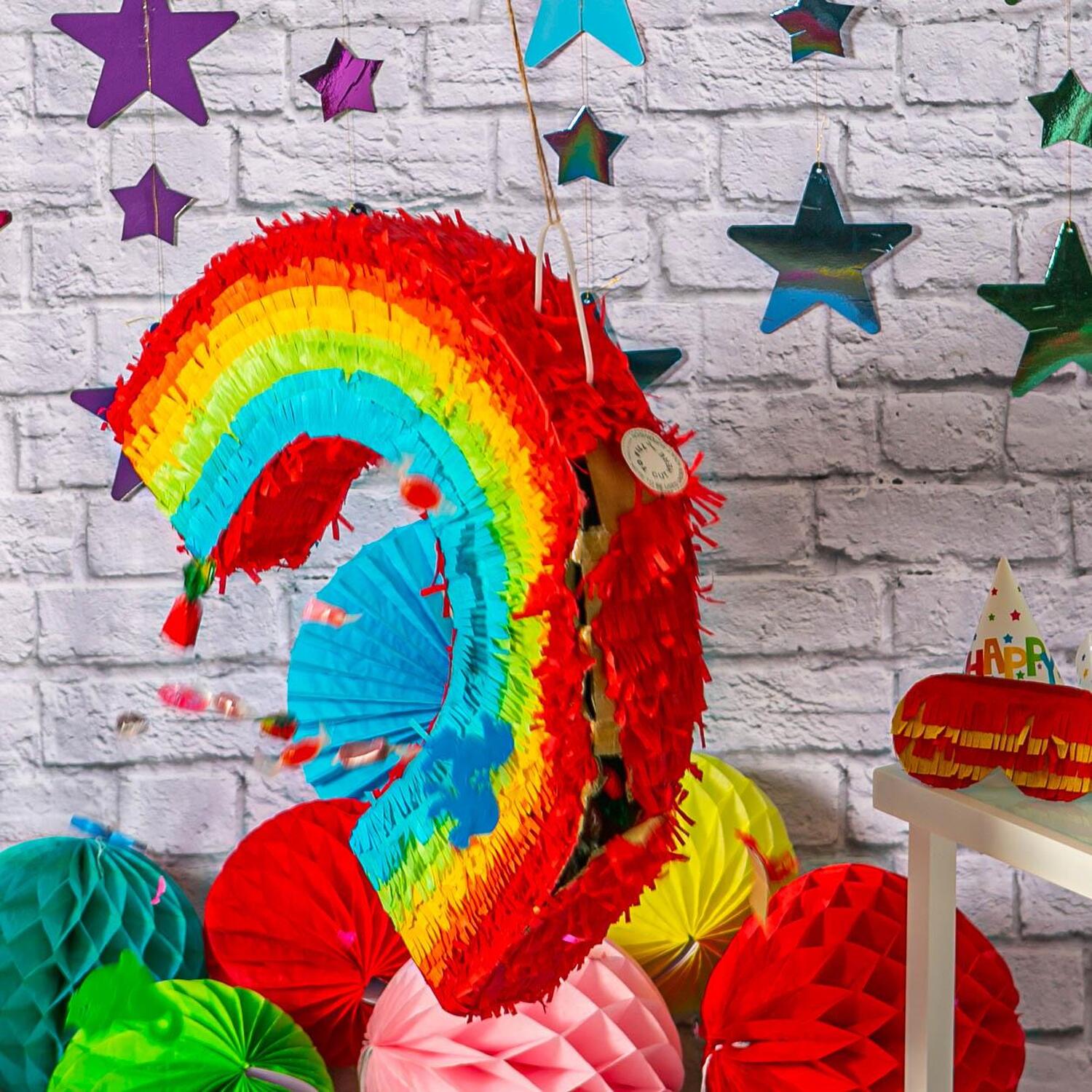 Rainbow Cardboard Pinata, Stick Blindfold Set