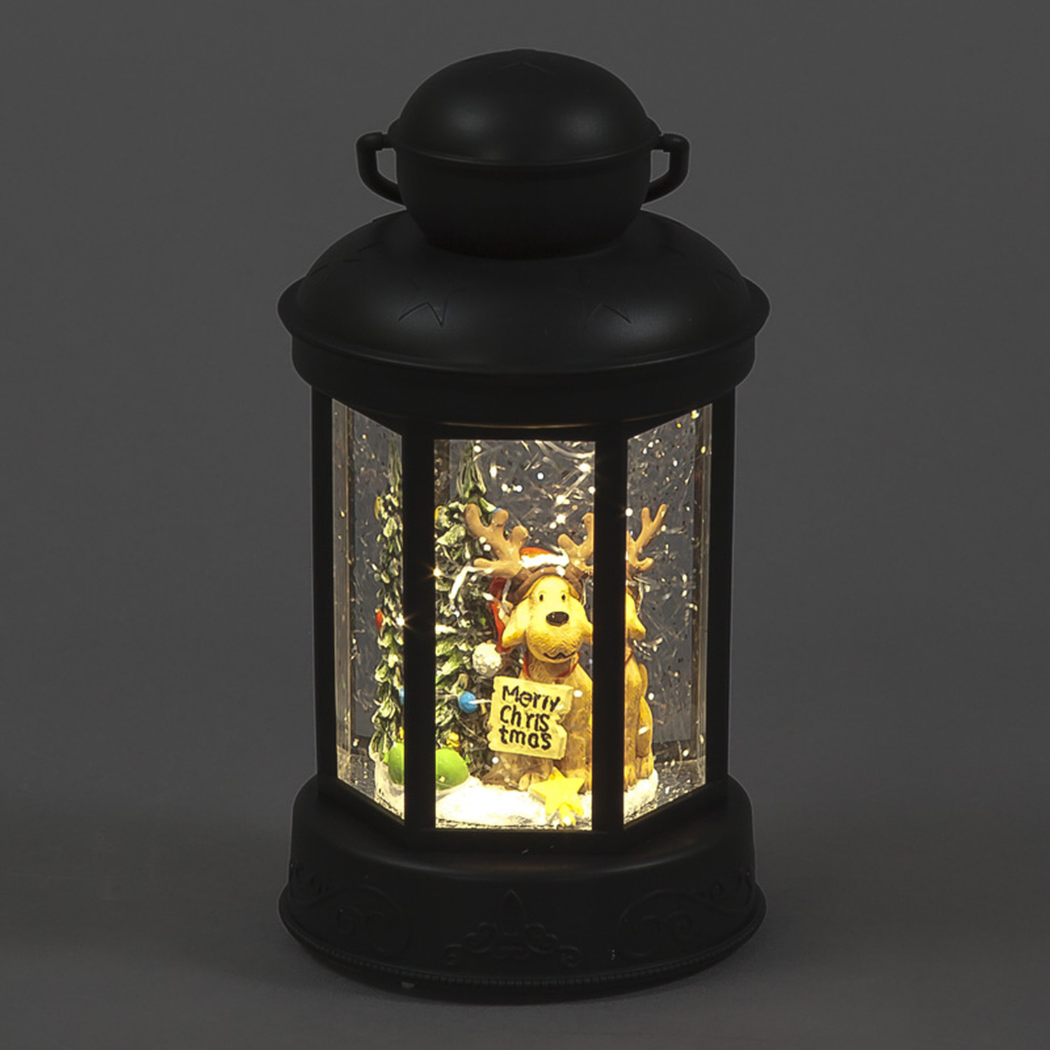 Snowtime 18cm Water Lantern with Dog and Antlers