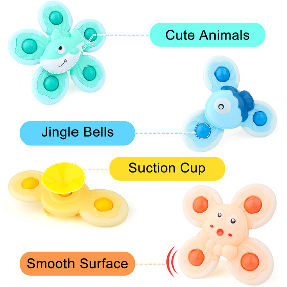 4 Piece Suction Cup Spinner, Fidget Spinner for Kids