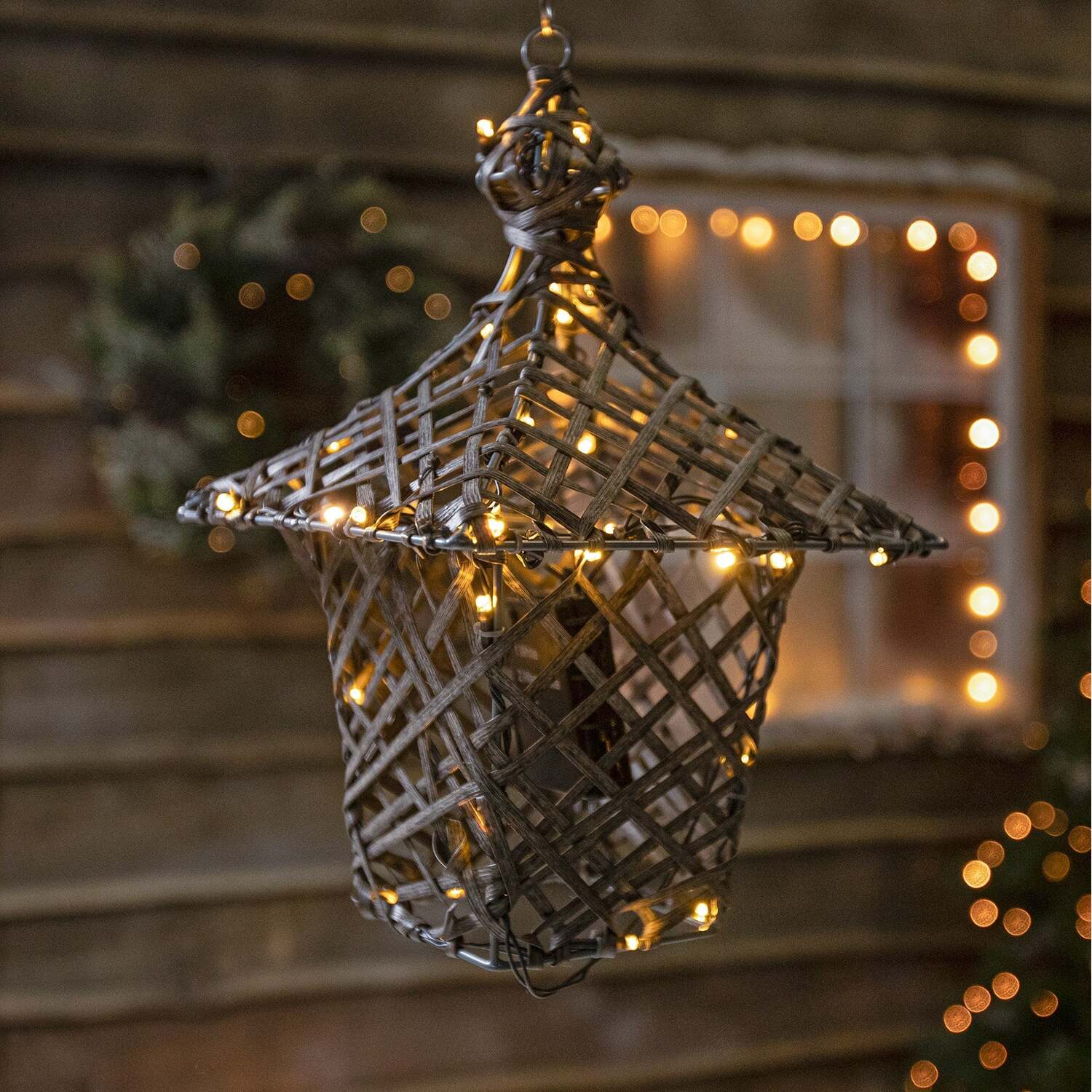 35cm Grey Weave Hanging Lantern with White or Warm White LED's