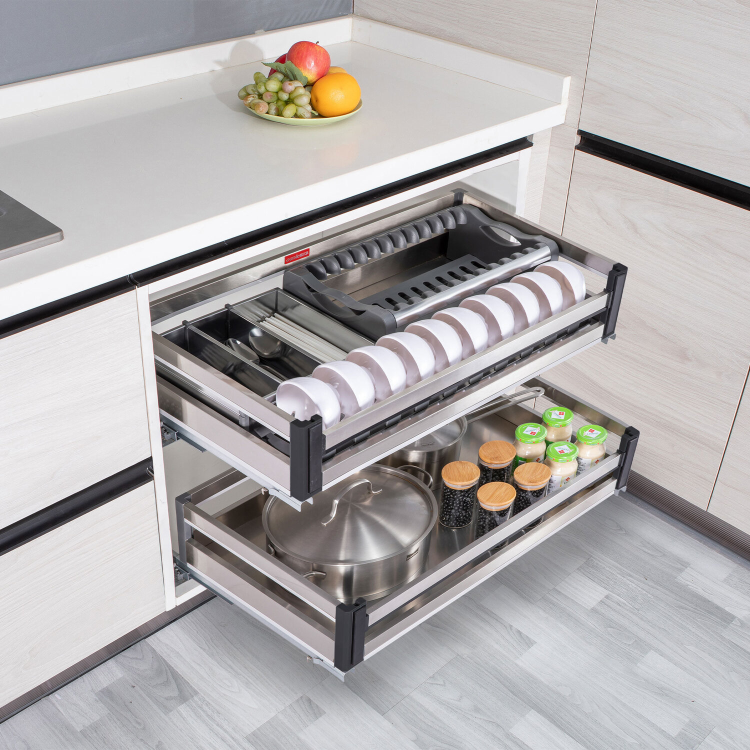 Kitchen Pull Out Storage Flat Basket Hearth Sliding Drawer Larder