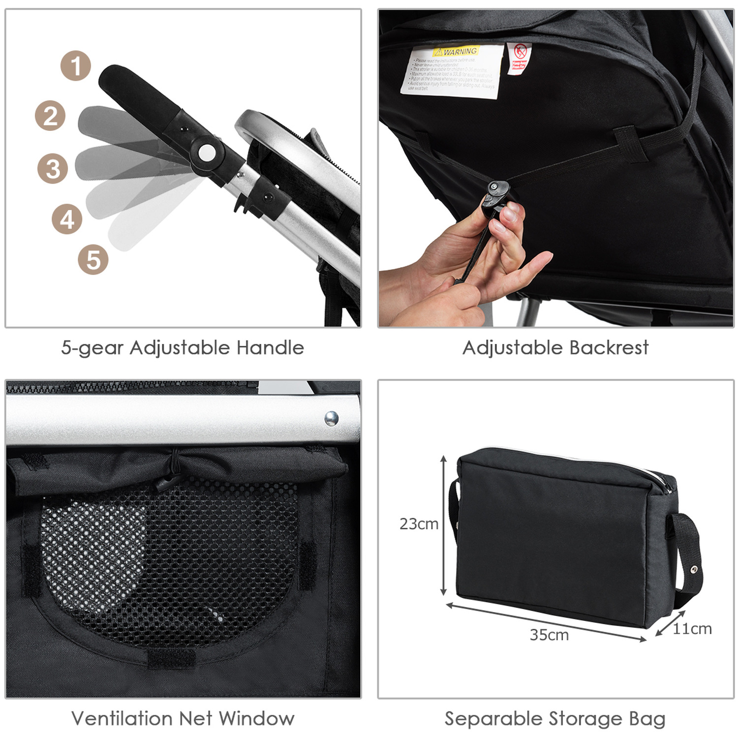 2-in-1 Baby Stroller Pushchair Reversible Bassinet Pram