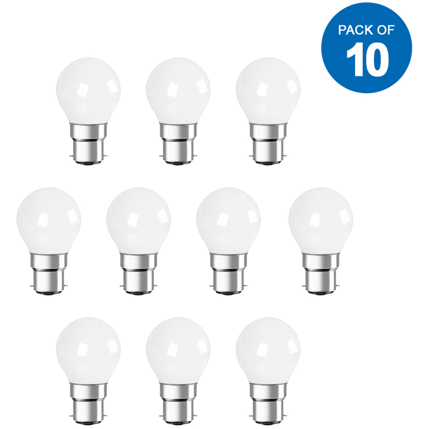 Pack of 10 units, B22 LED Light Bulb, Golf Ball G45 Bulbs