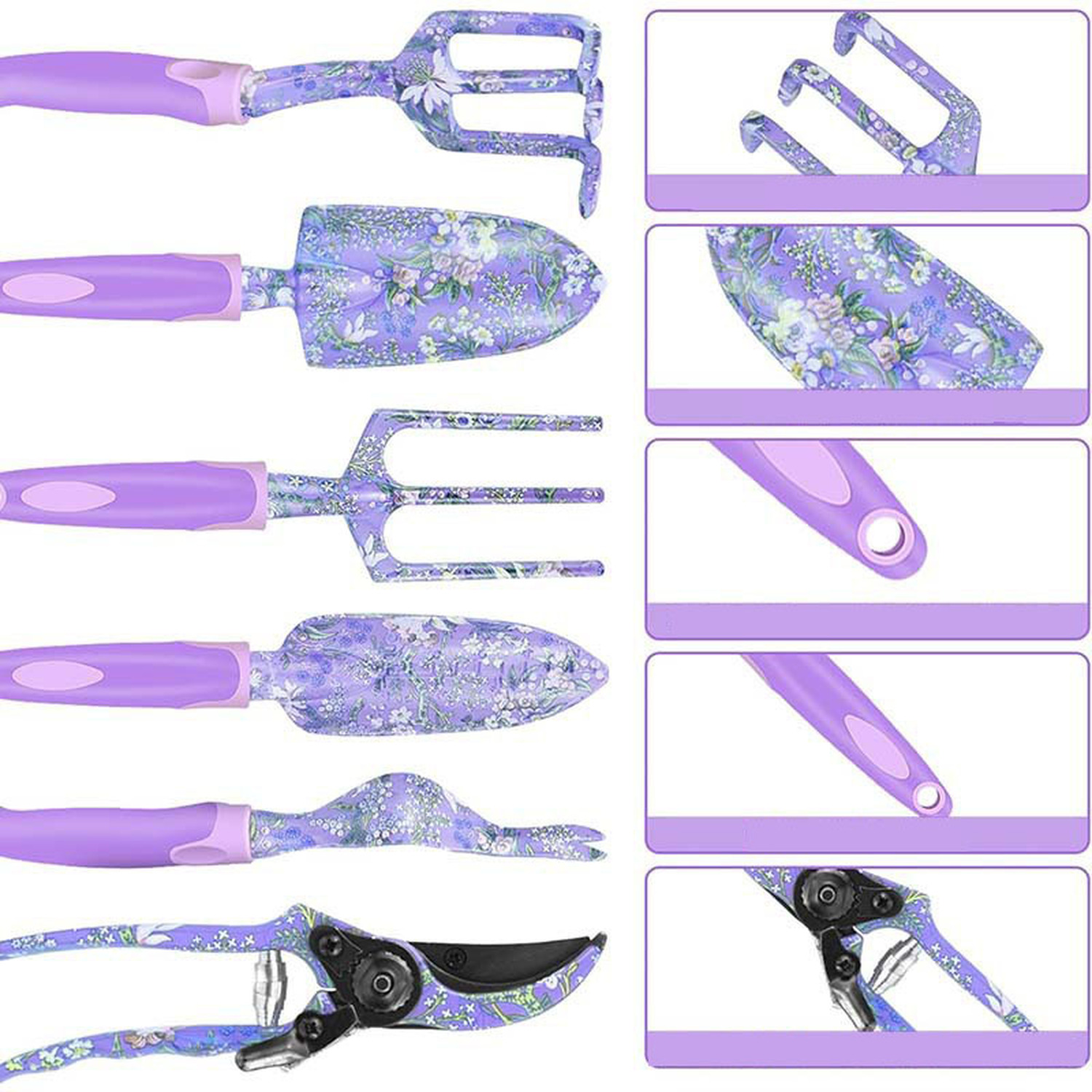 Purple Aluminium Garden Tool Set with Basket