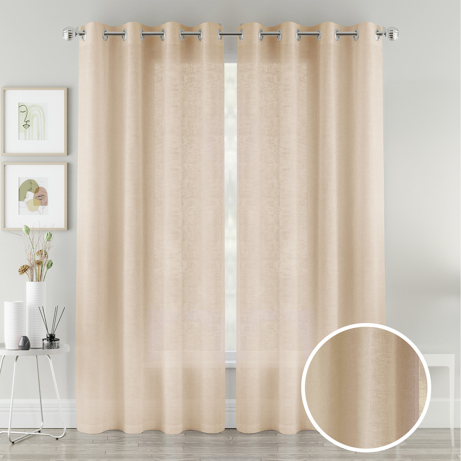 Pair of Plain Eyelet Header Sheer Linen-Look Voile Panels