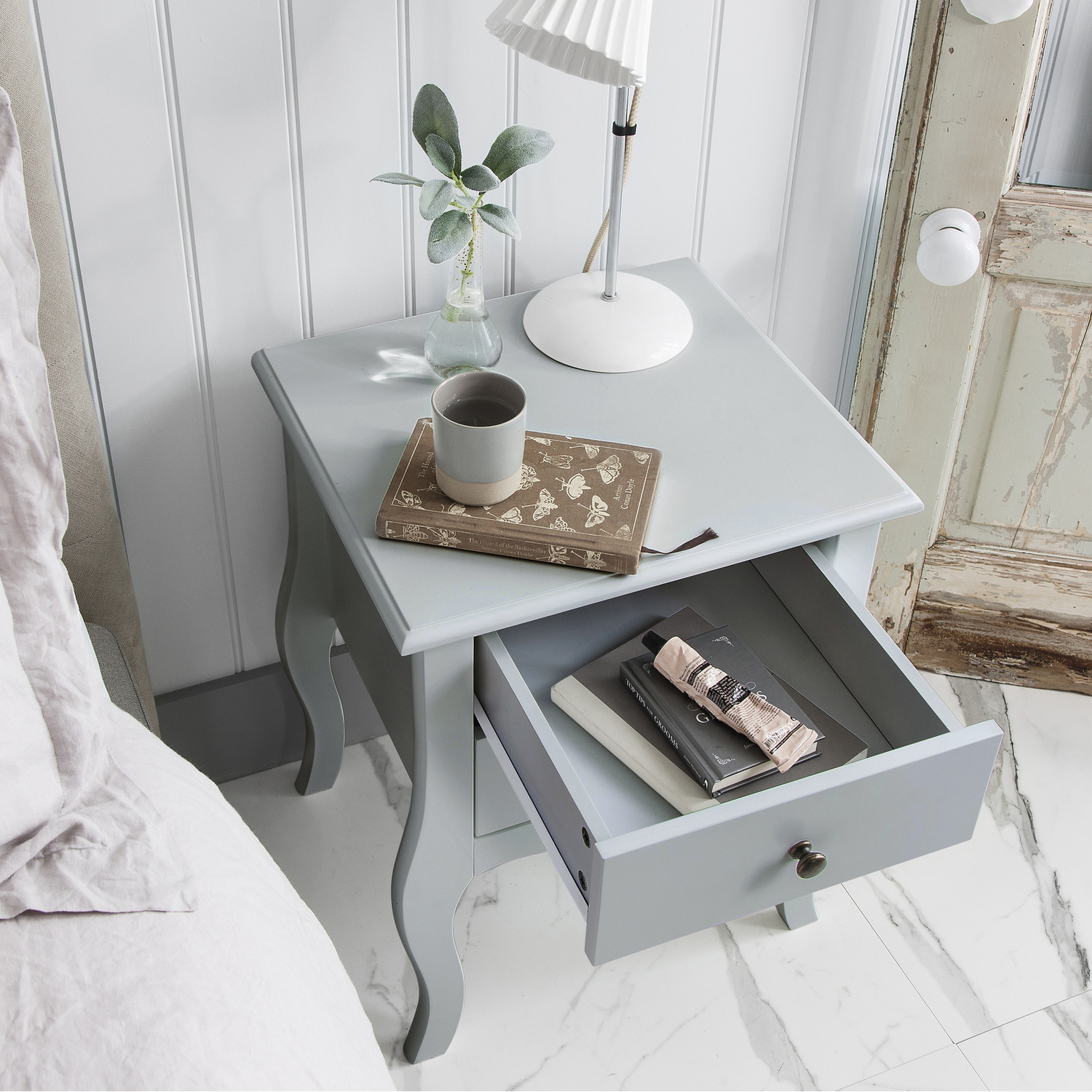Camille Side Table Chest 2 Drawer in Silk Grey
