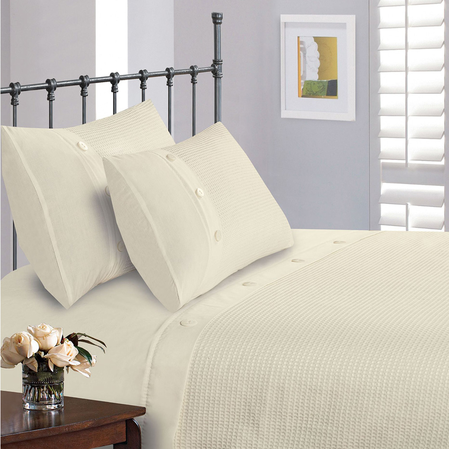 Luxurious Waffle Buttoned Duvet Cover and Pillowcase Set