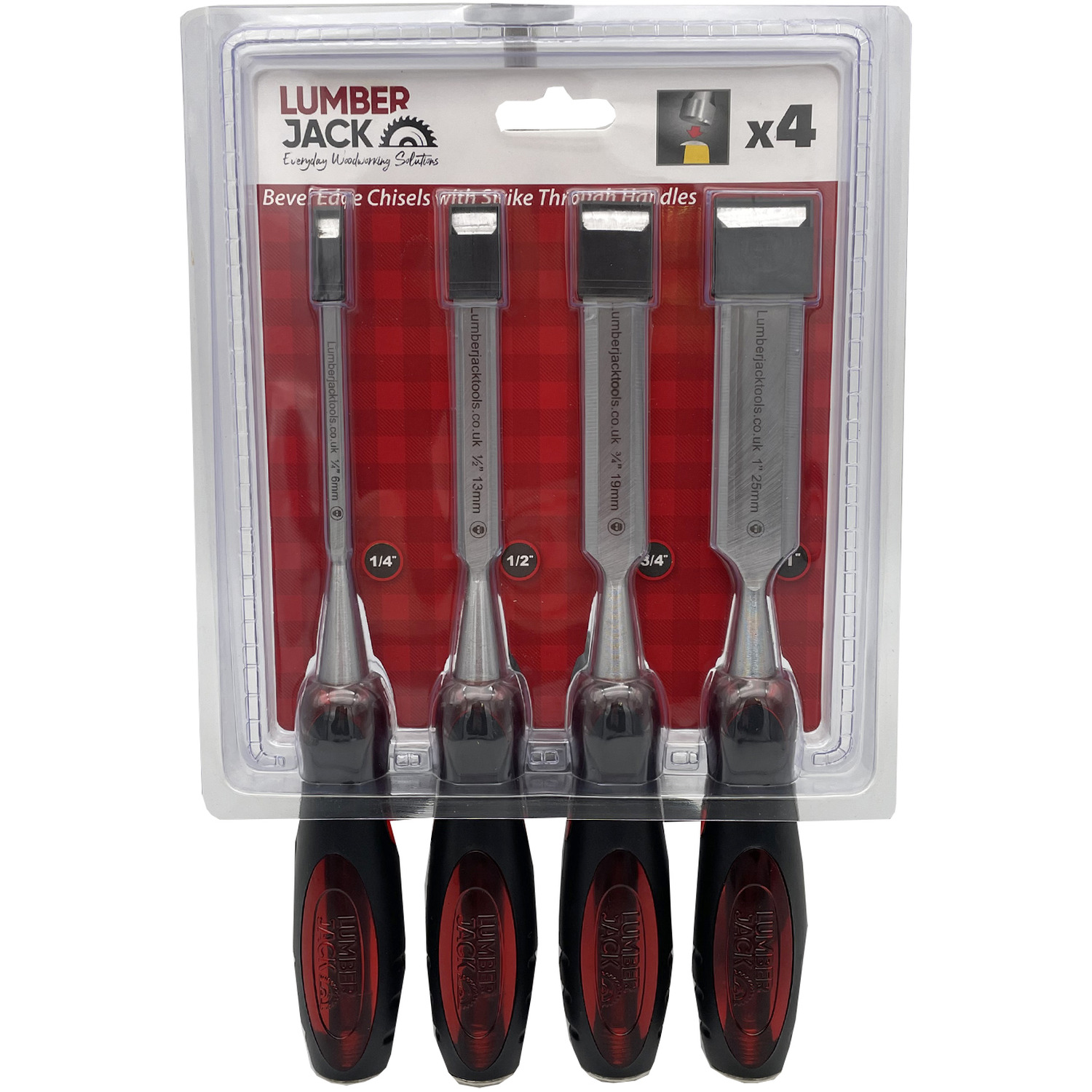 Lumberjack 4 Piece Chisel Set Bevel Edge With Strike Through Cap