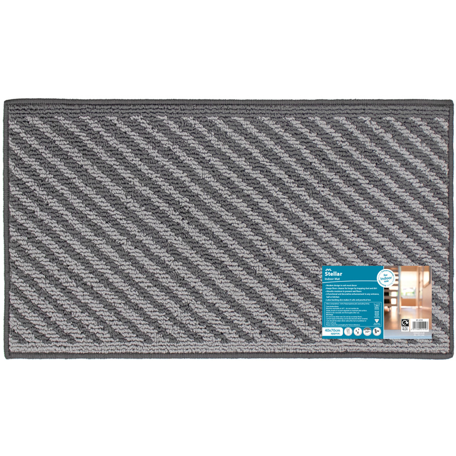JVL Stellar Machine Washable Doormat - Grey, Large