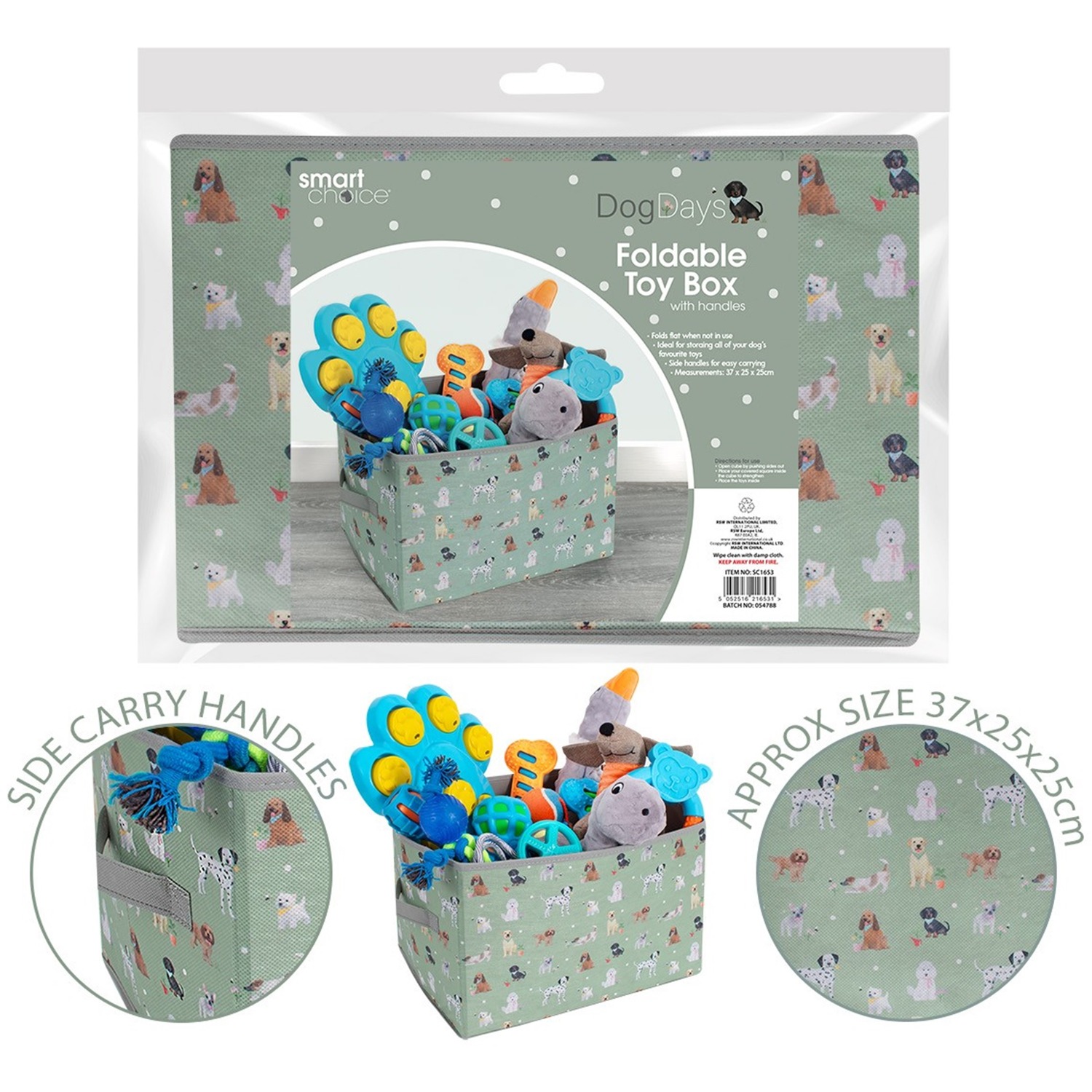 Folding Pet Dog Toy Storage Box Collapsible With Handles 37cm x 25cm