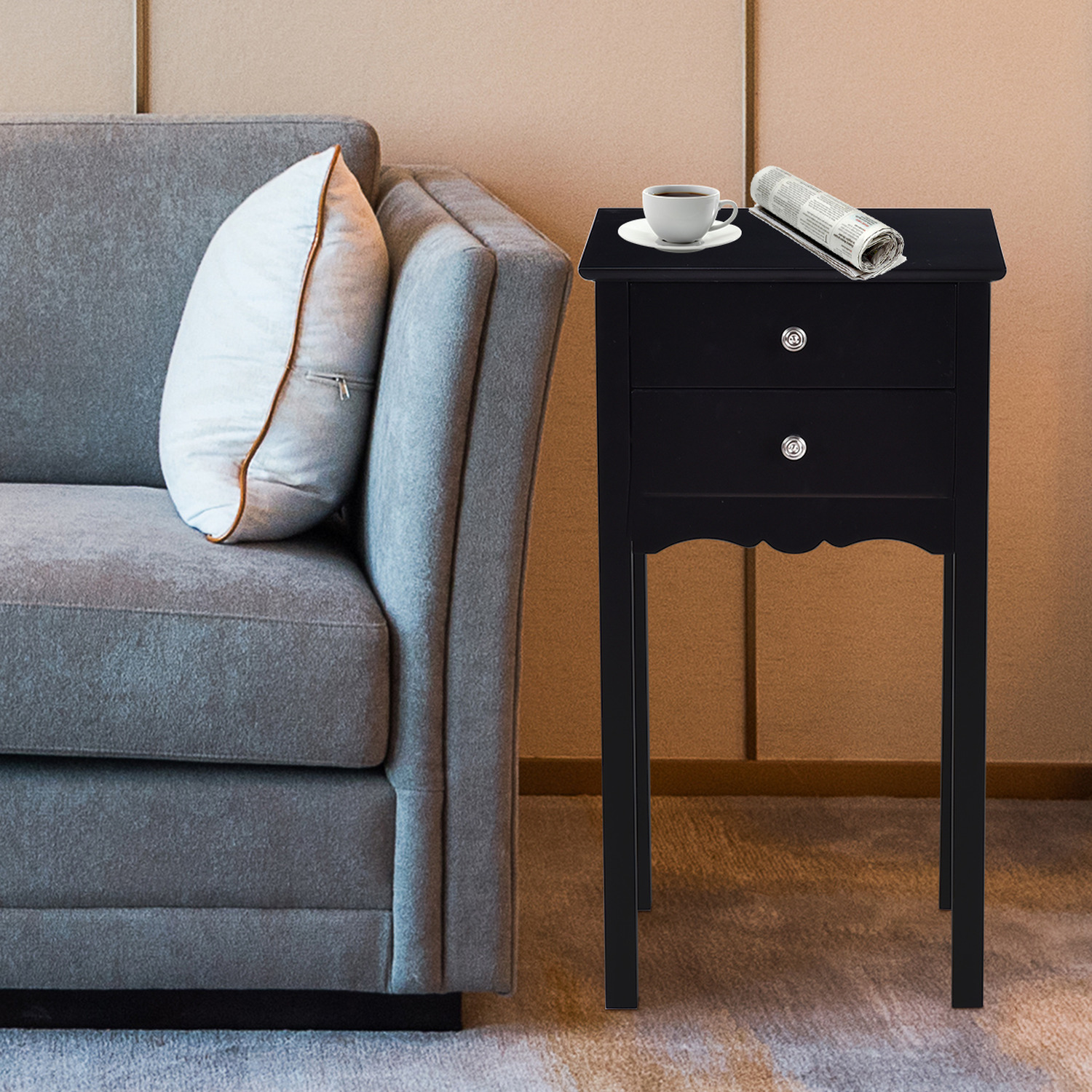 Bedroom Nightstand Sofa End Table with 2 Drawers