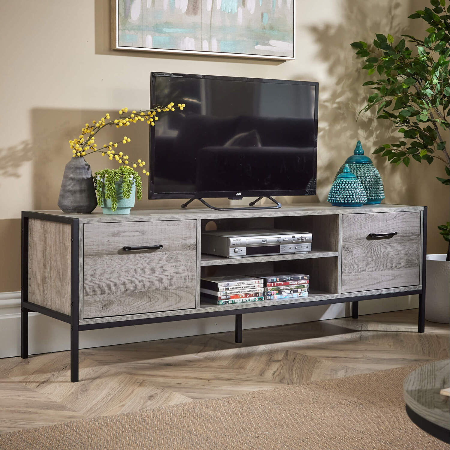 Oakmere 2 Door Industrial TV Stand Storage Unit