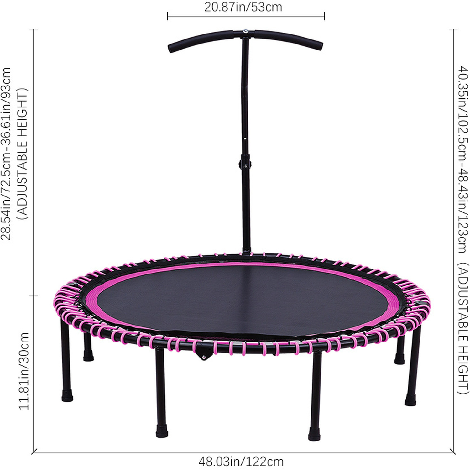 Bungee Cords Foldable Trampoline with Adjustable T-Handle Bar