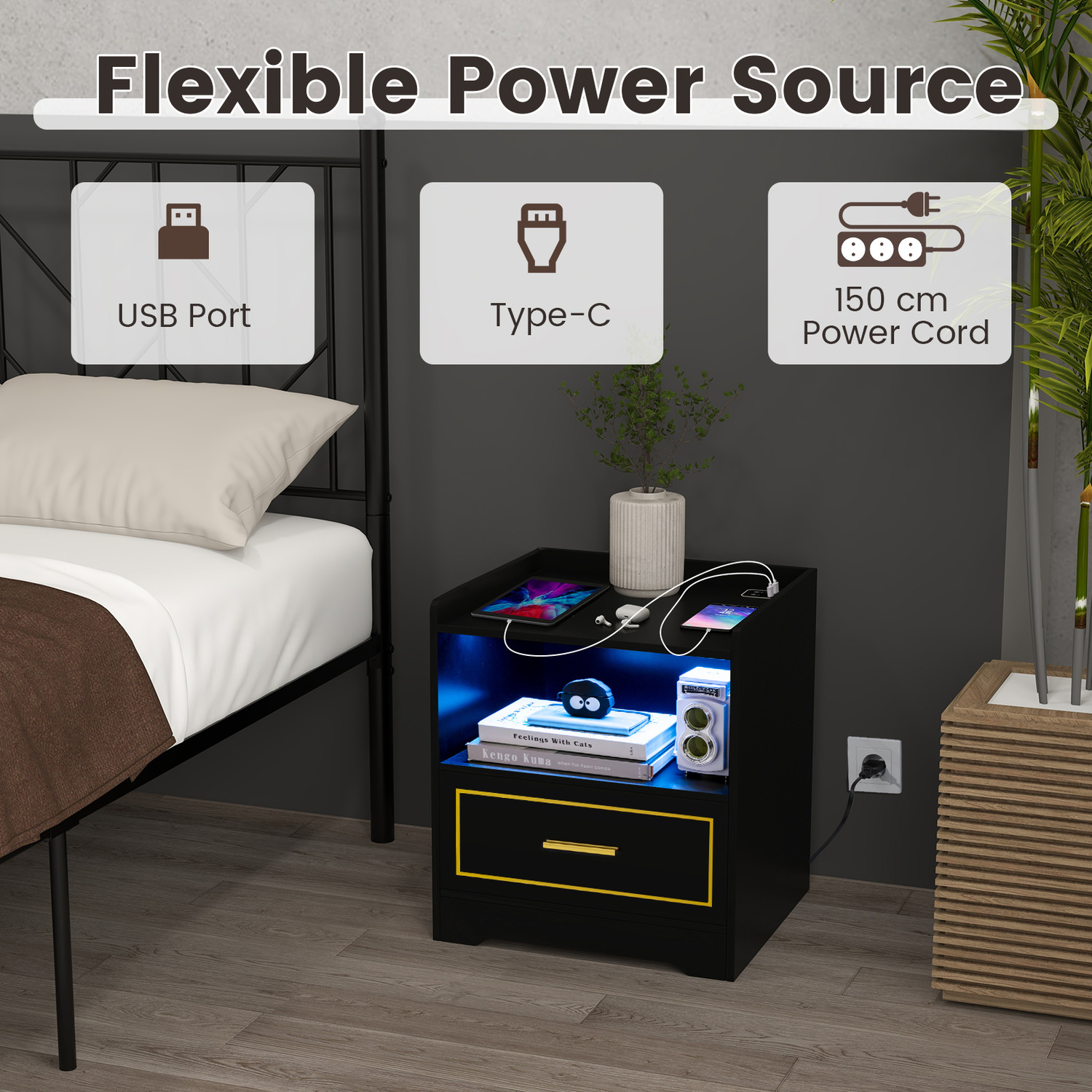 Smart Bedside Table LED Nightstand