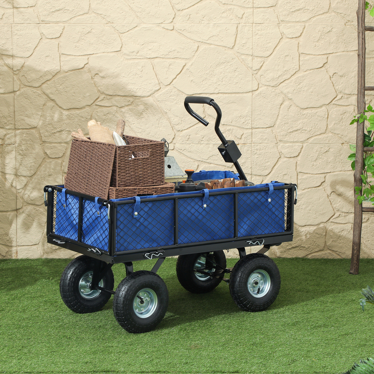 Outsunny Garden Cart with Quick-Release Sides, Removable Liner