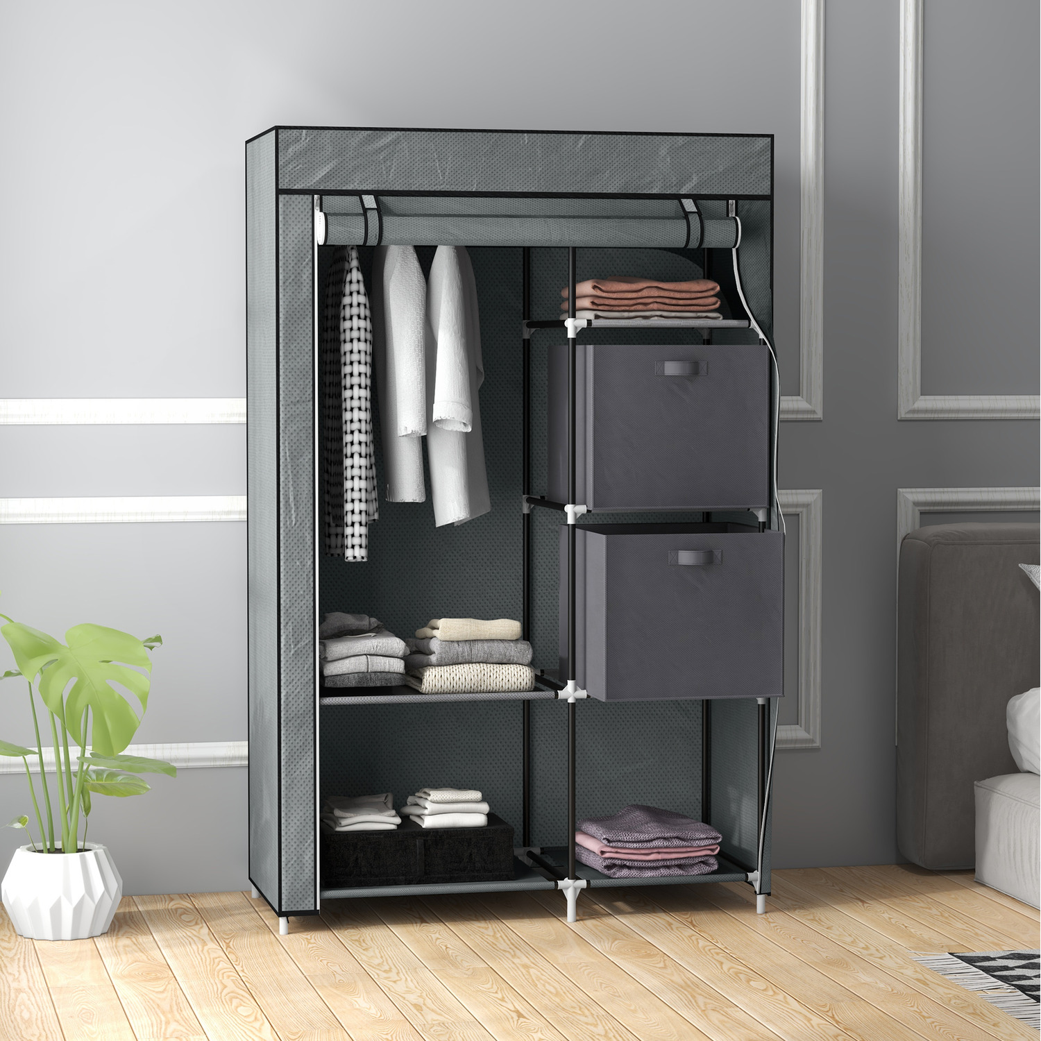 HOMCOM Wardrobe Portable Clothes Cabinet with 2 Fabric Drawers