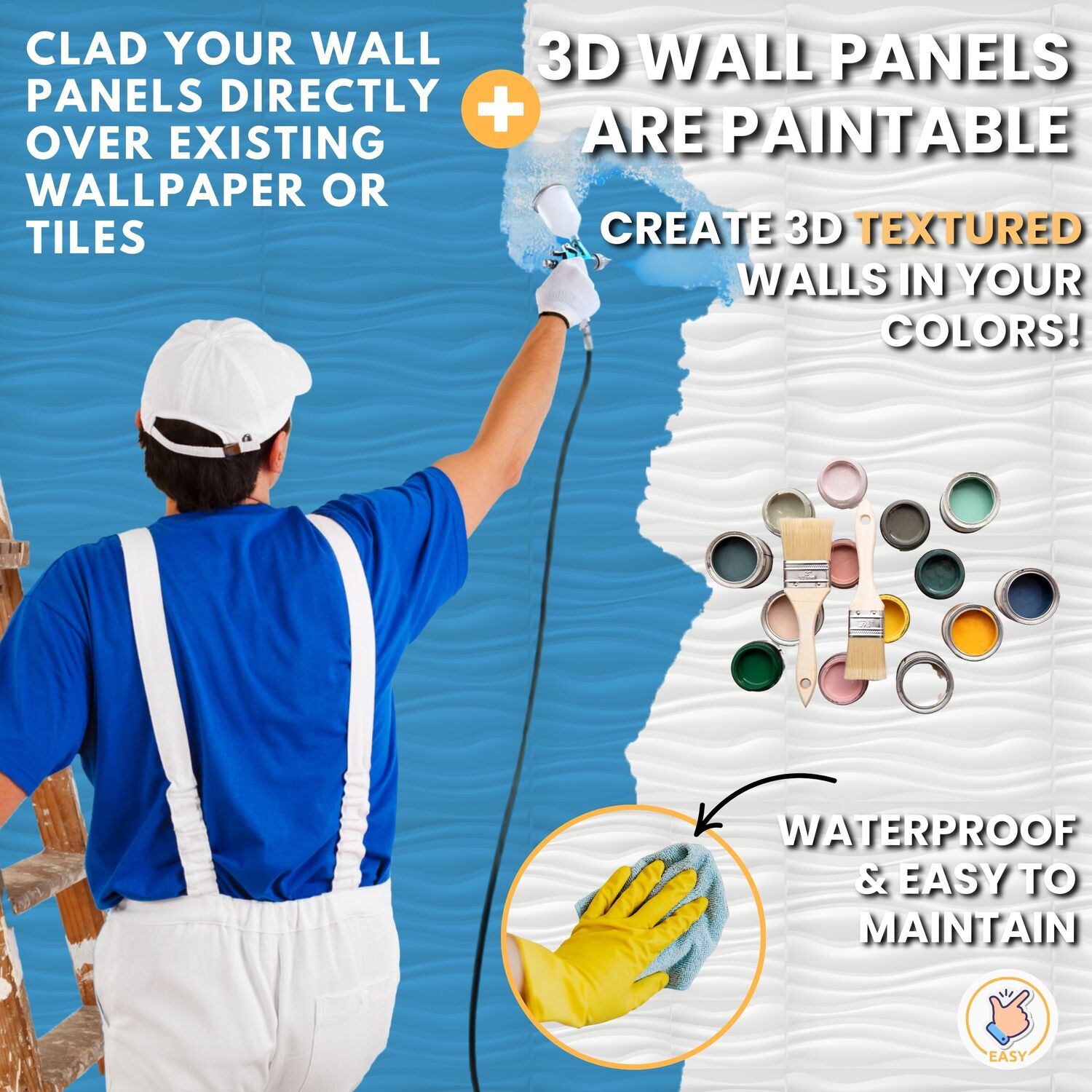 3D Wall Panels with Adhesive Included Wave Effect Design