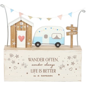Wander Often Beach Hut Caravan Wooden Ornament