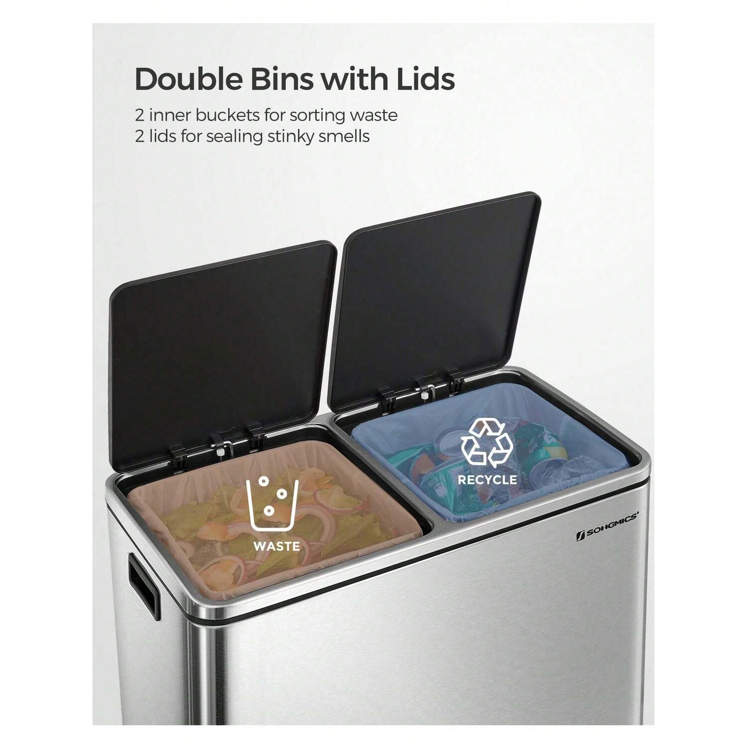 SONGMICS Dual Recycling Bin with Soft Closure