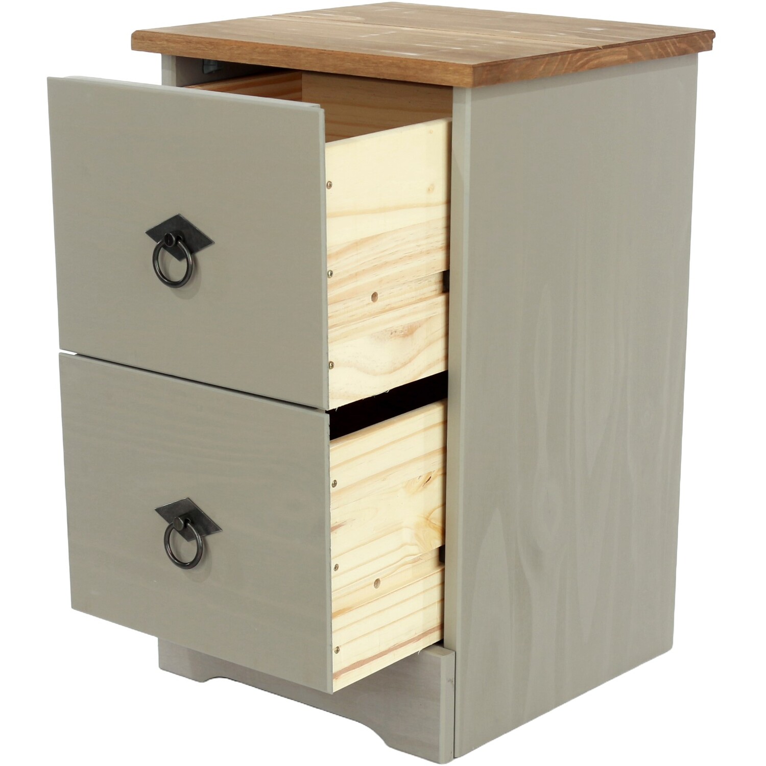 Corona Classic Grey Pine 2 Drawer Compact Bedside Cabinet Storage Unit