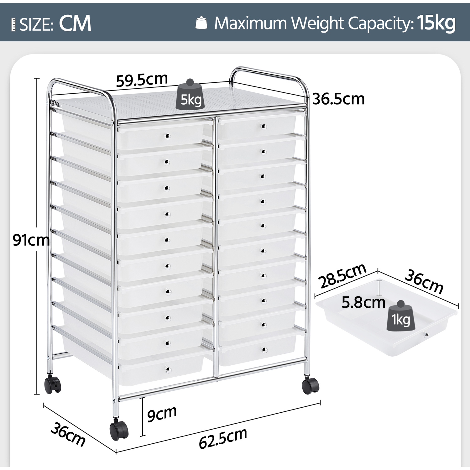 20 Drawer Rolling Storage Trolley Cart