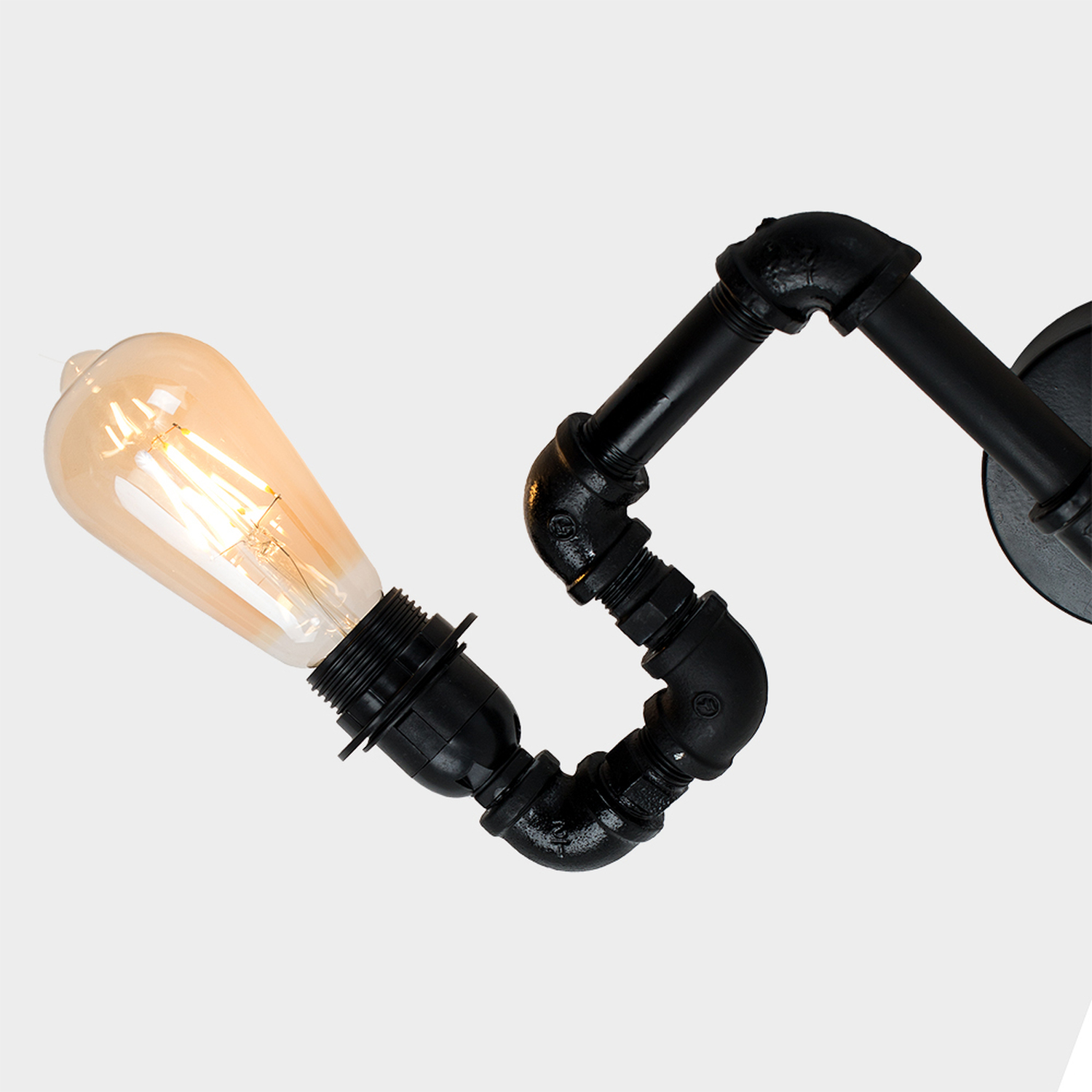 Industrial Style 3 Way Satin Black Staggered Pipework Ceiling Light