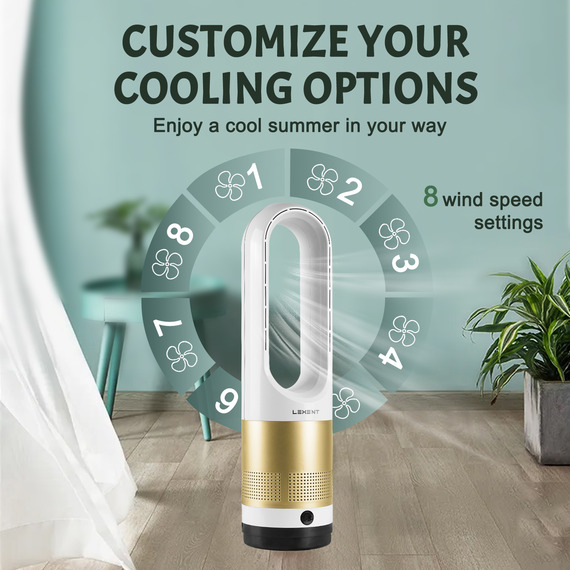 Remote Controlled Bladeless Tower Fan 8 Speeds