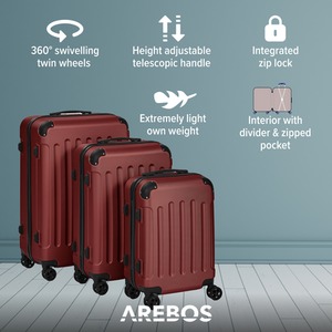 Set of 3 ABS Hard Shell Travel Suitcases With Telescopic Handle