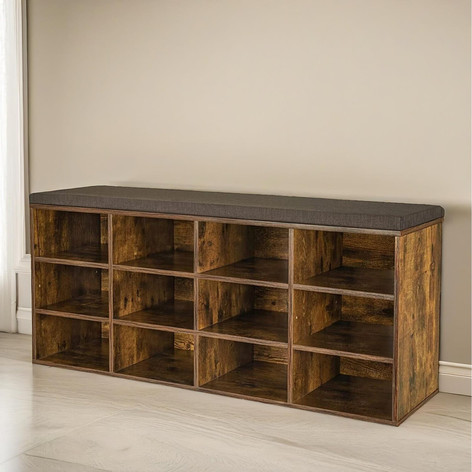 91CM Wide Shoe Storage Bench With Cushioned Seat Drawer
