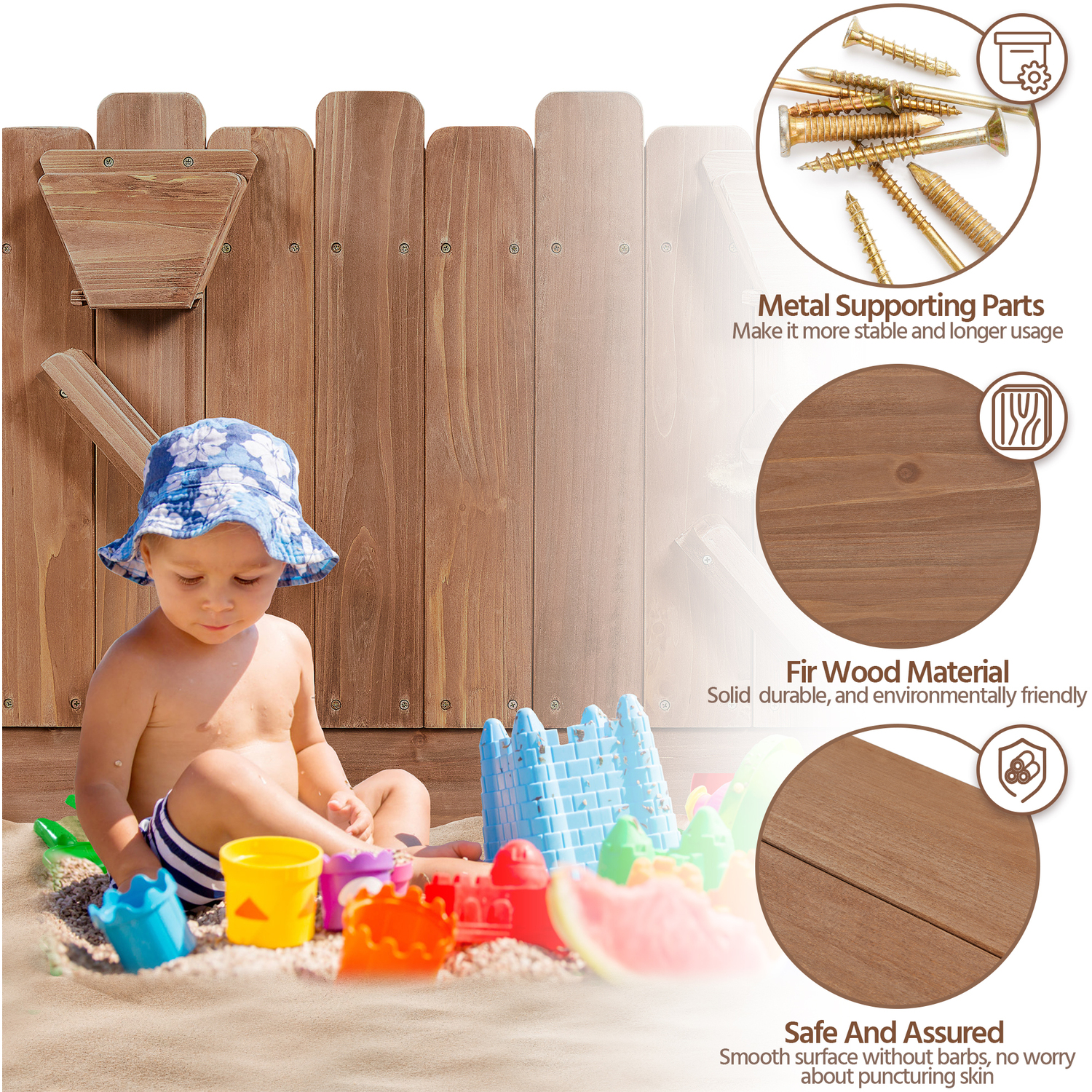 Wooden Sandbox For Kids with 2 Storage Compartment