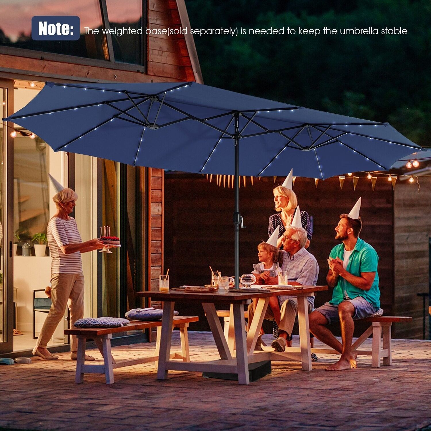 Outdoor Parasol Extra Large Sun Umbrella with 48 Solar LED Lights