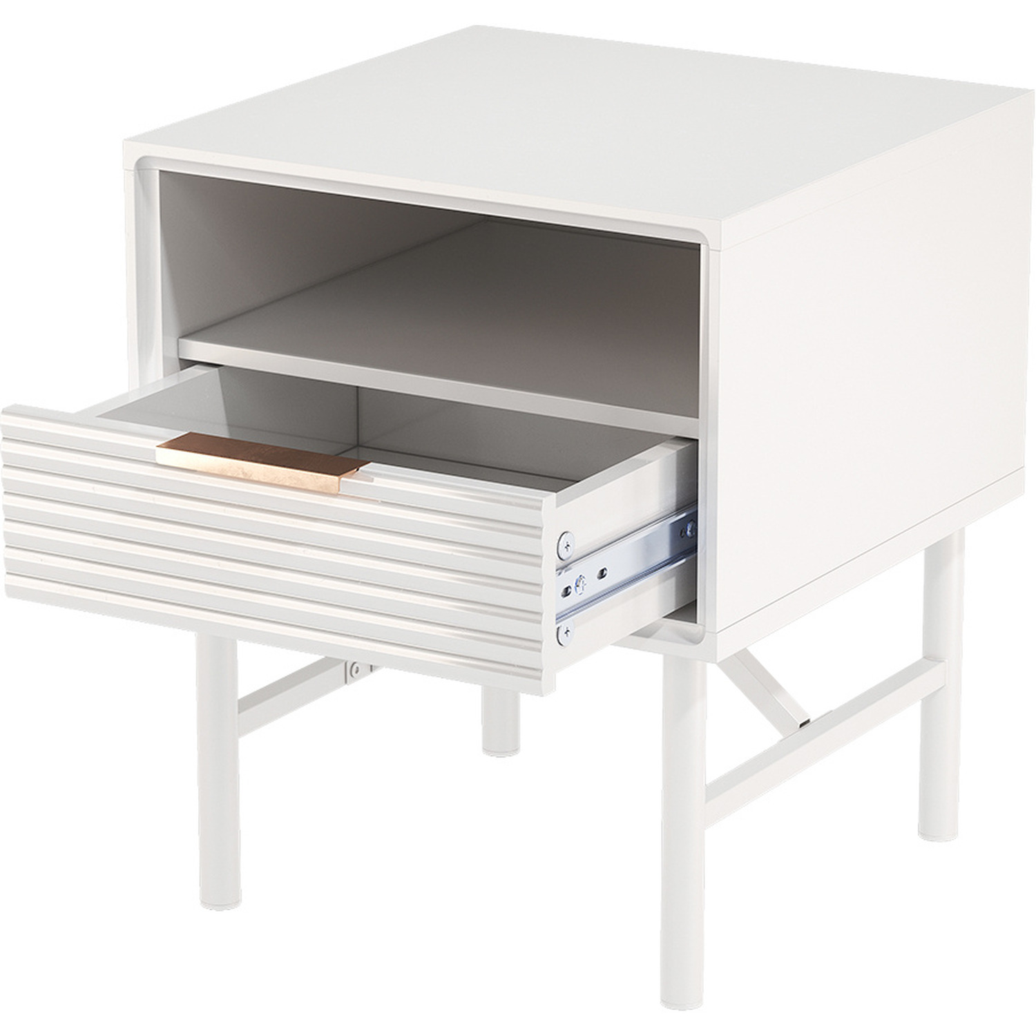 Square Wooden Striped Bedside Table