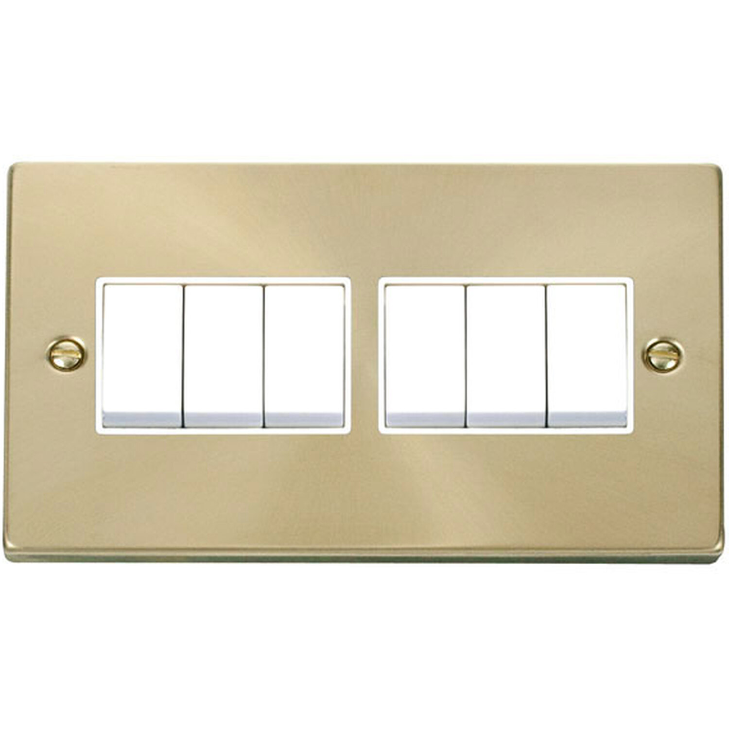 Satin Brushed Brass 10A 6 Gang 2 Way Light Switch