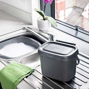Kitchen Caddy Food Waste Bin With 24 Liners Grey Composting Bin