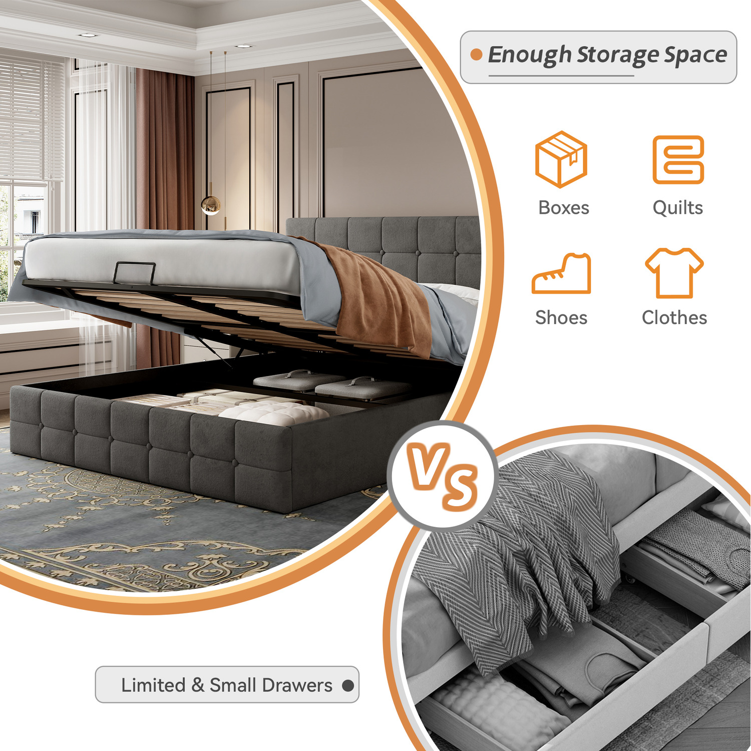 Velvet Double Upholstered Storage Bed Frame