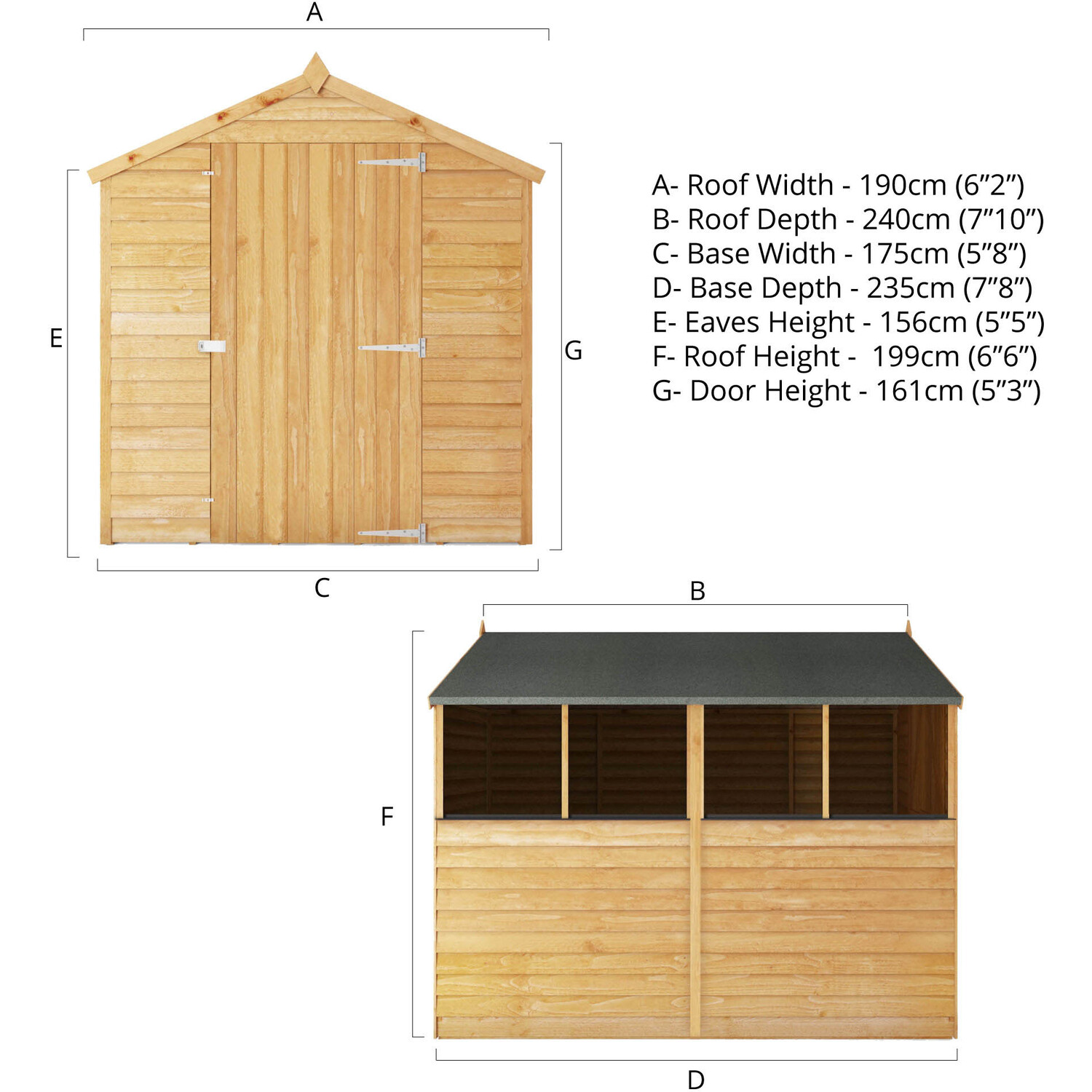 Waltons 8' x 6' Outdoor Wooden Overlap Single Door Apex Roof Garden ...