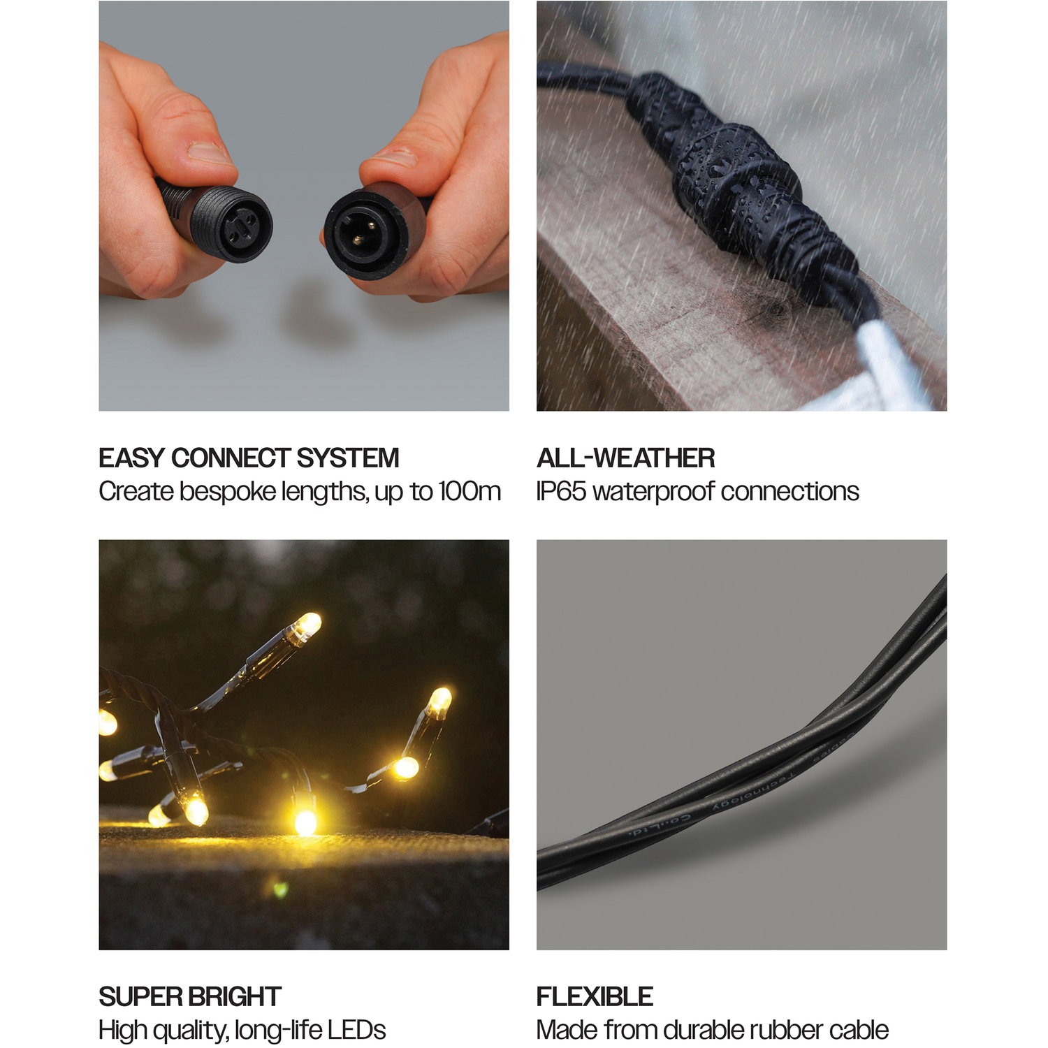 Cluster Lights Black Rubber IP65 WW 25M